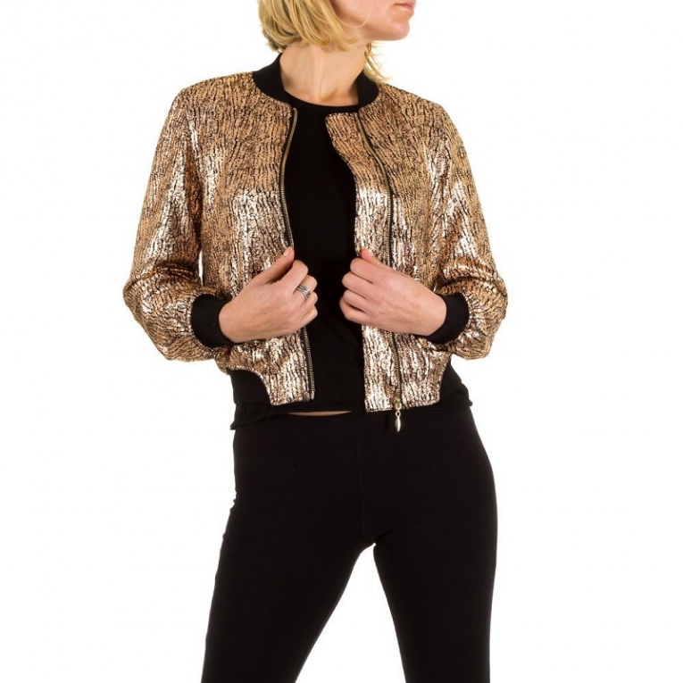Glitter jasje goud zwart - Jassen en blazers - Mini-jurken.nl